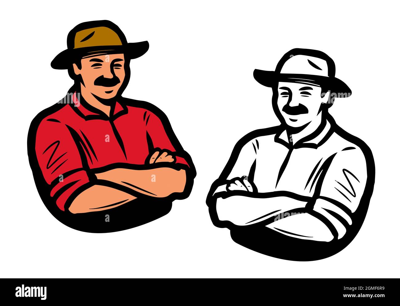 Farmer character logo. Agriculture, farm symbol. Vector illustration ...