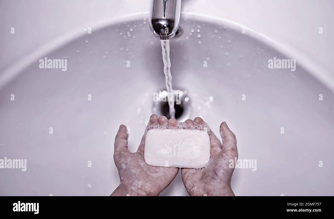 Hygiene rules. Hand washing before meals. Antibacterial treatment hands ...