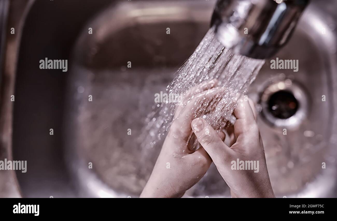 Hygiene rules. Hand washing before meals. Antibacterial treatment hands ...