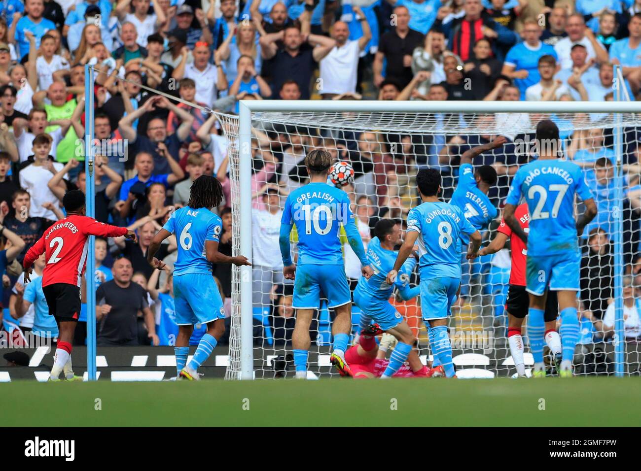 Phil Foden #47 of Manchester City looks to have scored but it is ruled ...