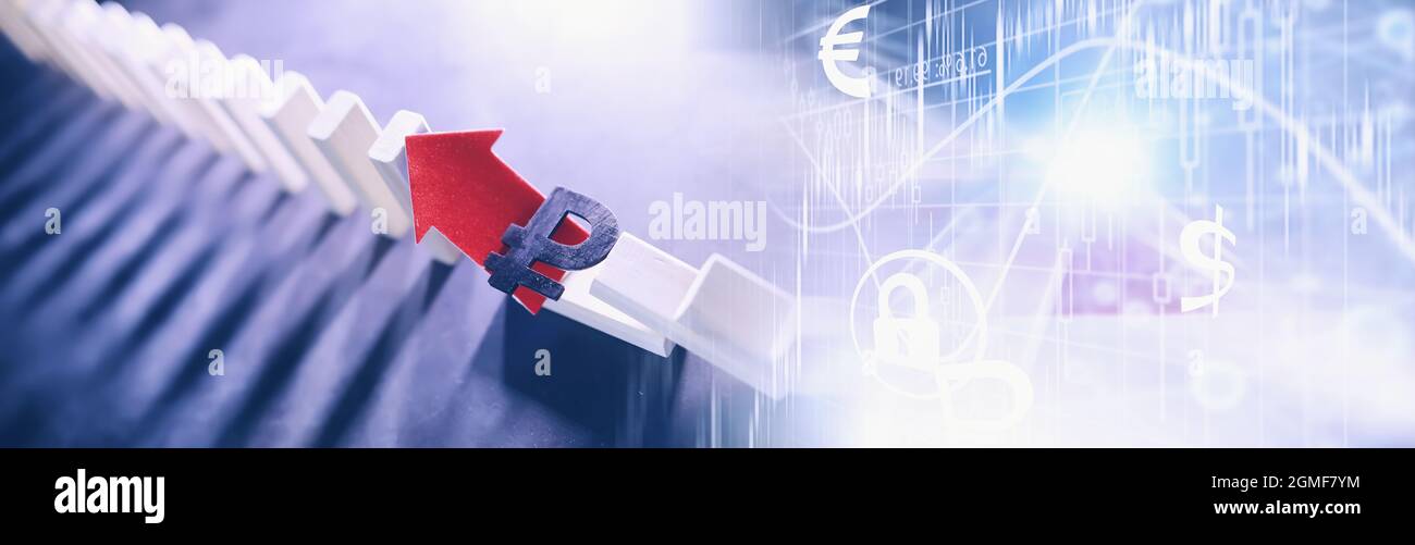 Business concept. The depreciation of the national currency of Russia ...