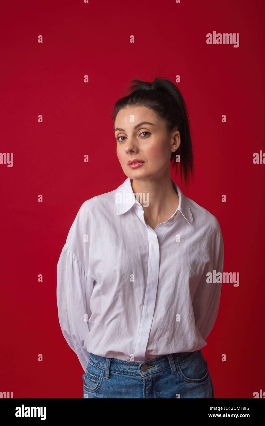 Beautiful young woman wearing casual clothes. Studio portrait of pretty ...