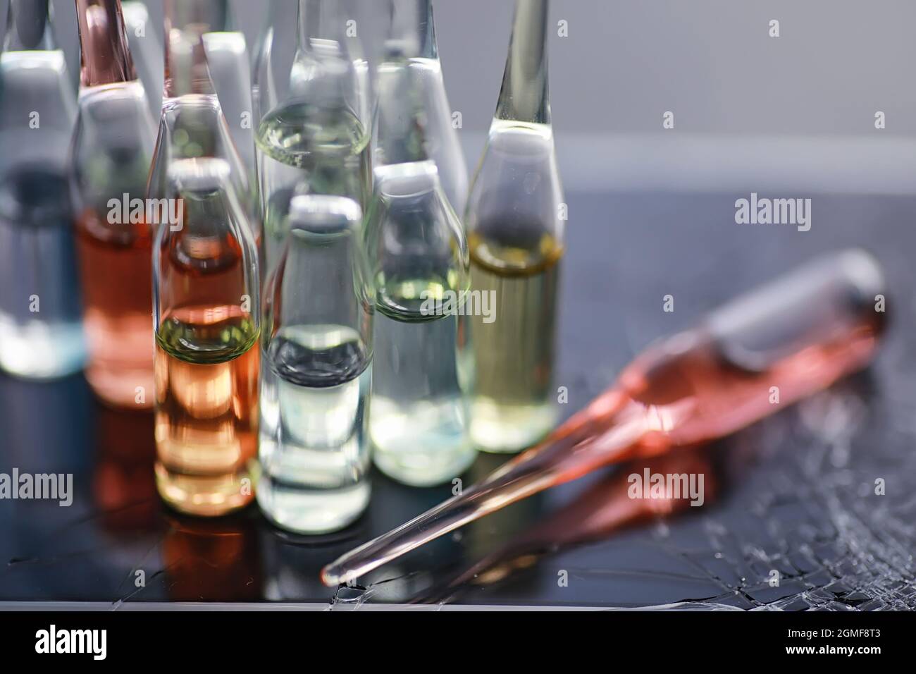 Test tubes with drugs and tests to test the victims and treat infected ...