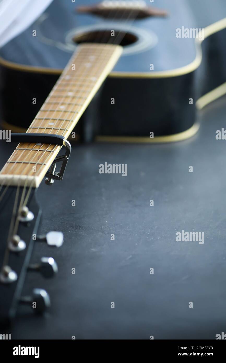 An acoustic guitar for artist playing a stringed musical instrument on ...