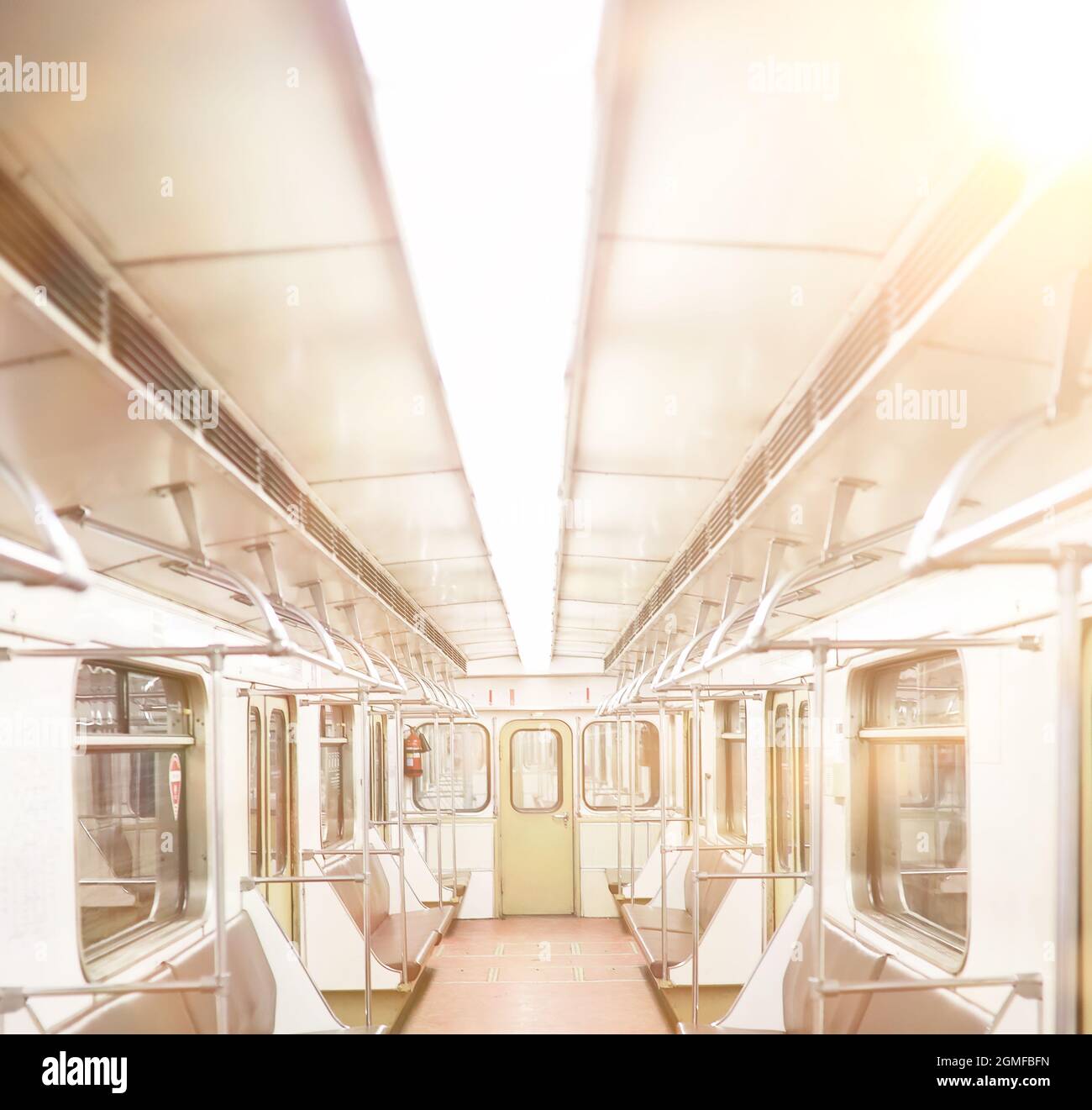 Subway car with empty seats. Empty subway car Stock Photo - Alamy