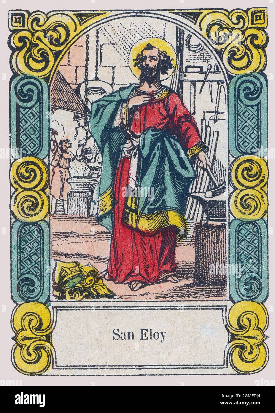 San Eloy de Noyon (588-660), obispo franco merovingio. Estampería ...