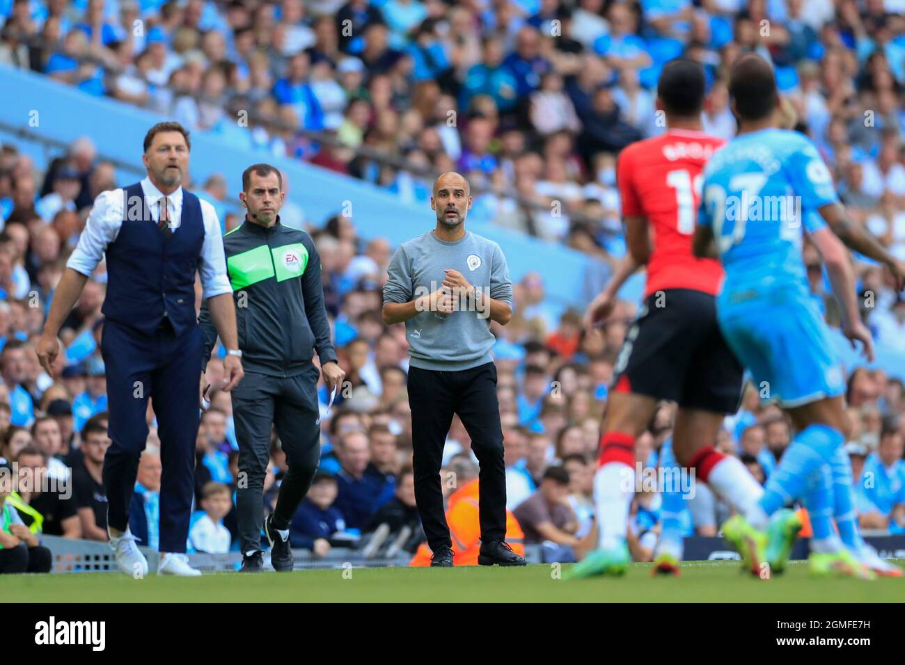 Pep Guardiola the Manchester City manager looking troubled on the ...