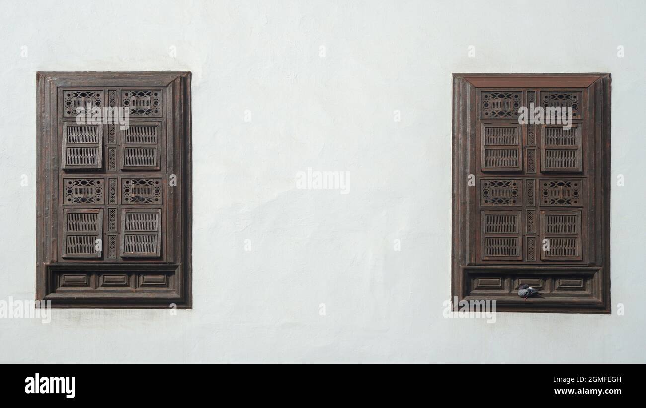 traditional wooden windows, arabic style, Las Palmas, Canary islands ...