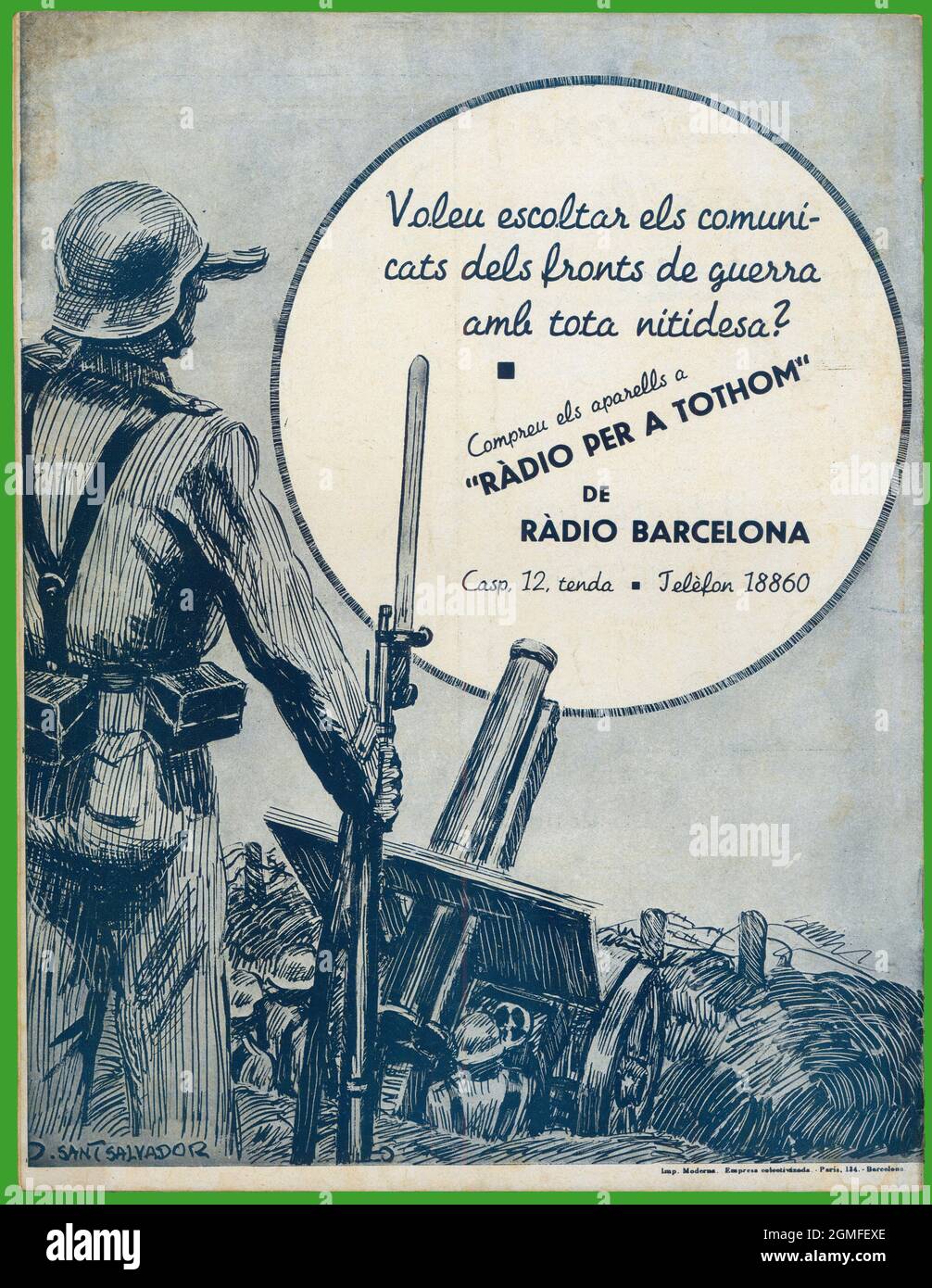 España. Publicidad de Radio Barcelona. Año 1937 Stock Photo - Alamy