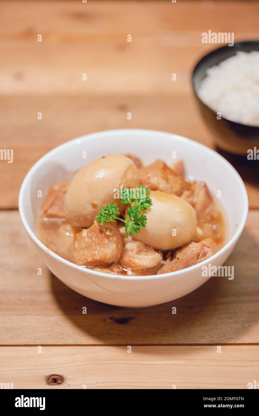 Braised three layer pork with seasoned boiled egg Stock Photo - Alamy