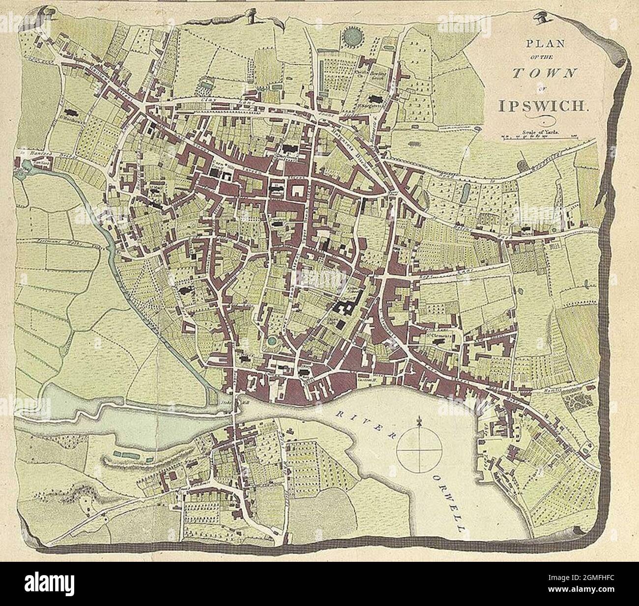 Early map of Ipswich published in 1780 Stock Photo - Alamy