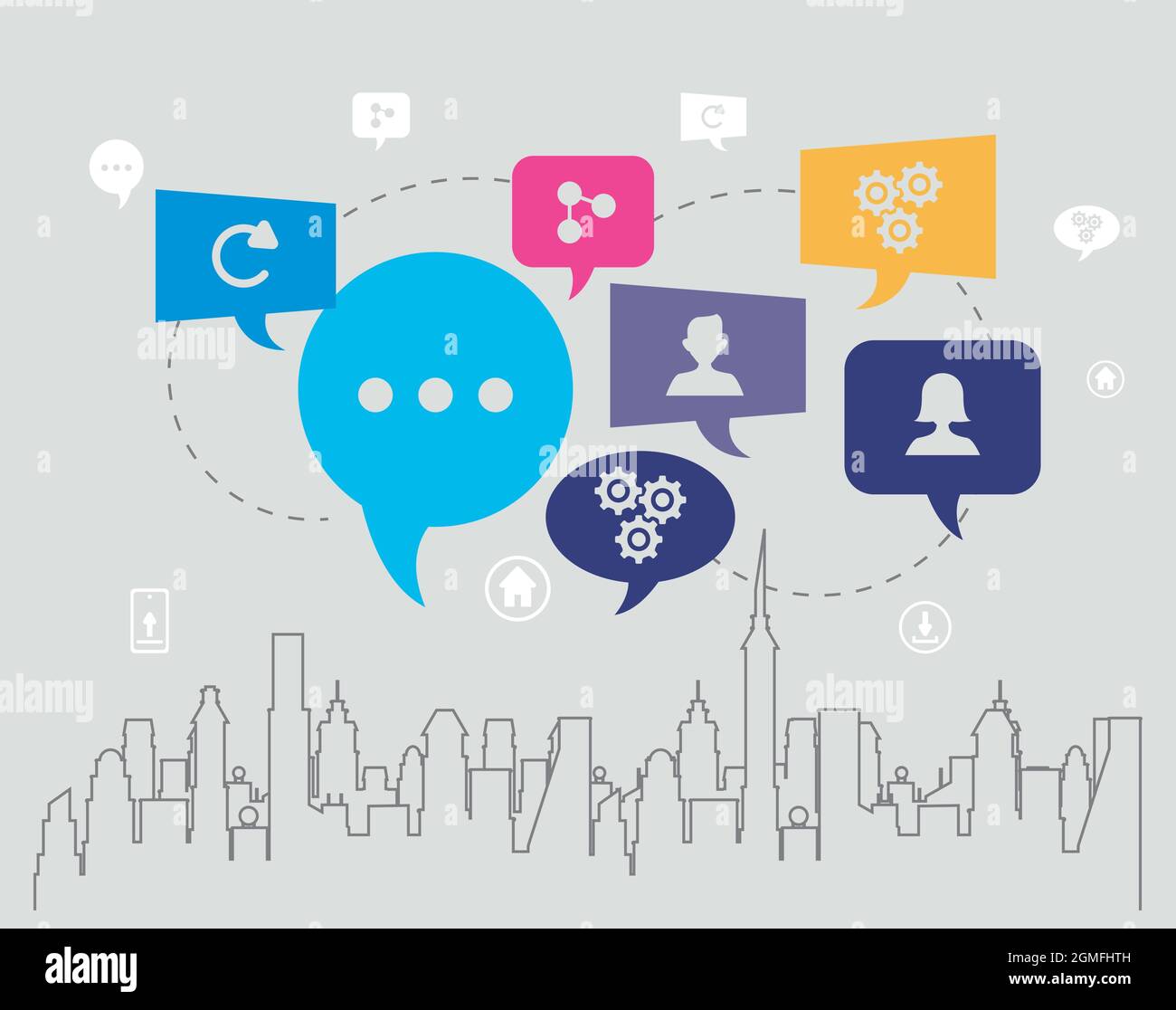 communication bubbles and cityscape Stock Vector Image & Art - Alamy