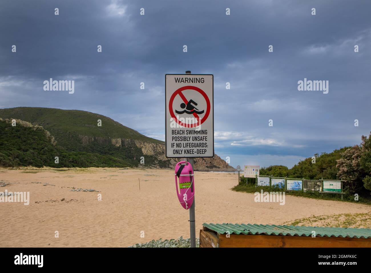 Sign indicating that swimming at a beach is unsafe Stock Photo - Alamy