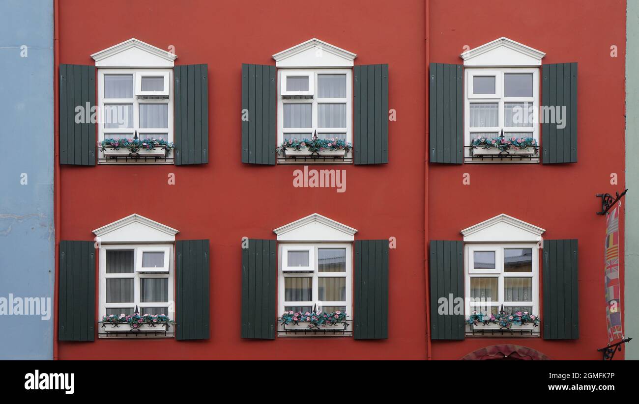 windows of an house, red wall, Reykjavik, Iceland Stock Photo - Alamy