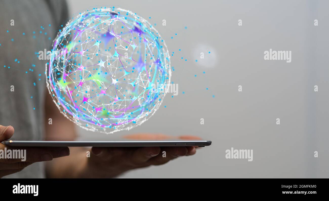3D rendering of the abstract network of physical devices on the ...