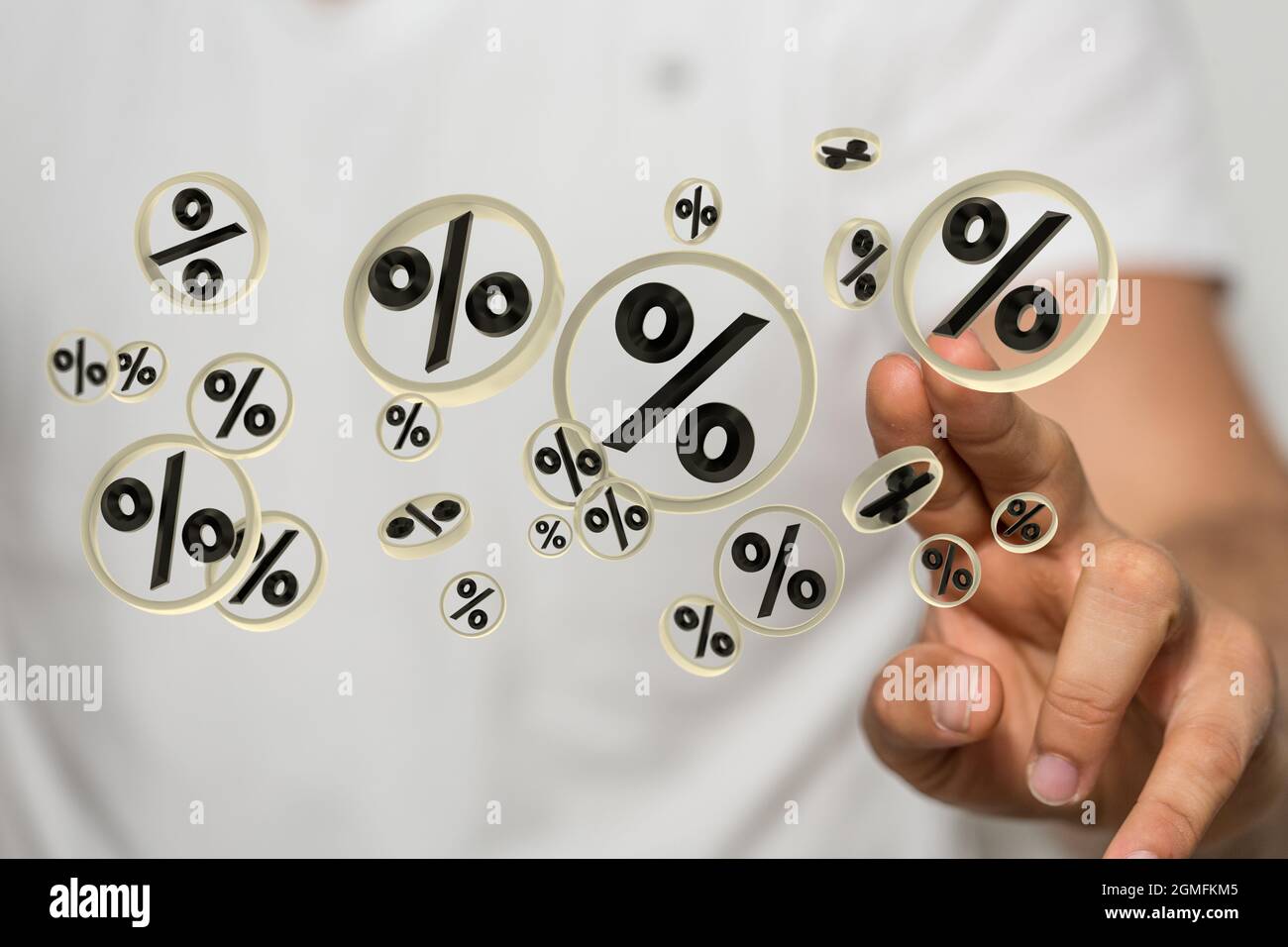 3D rendering of percent symbols in the space; your interest rate Stock ...