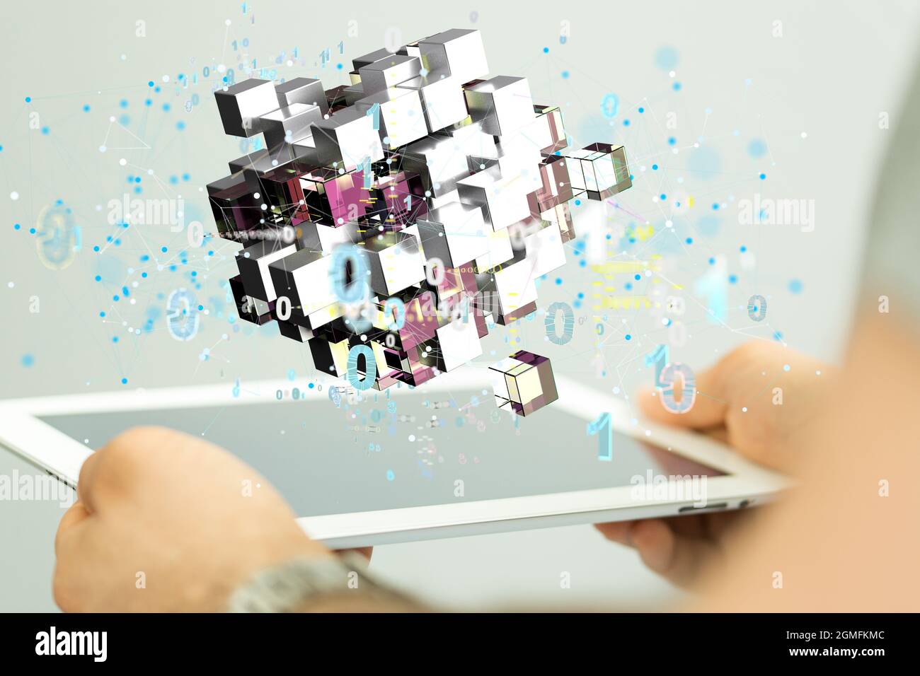 Data cloud storage network with lines, triangles, and particle style design Stock Photo - Alamy