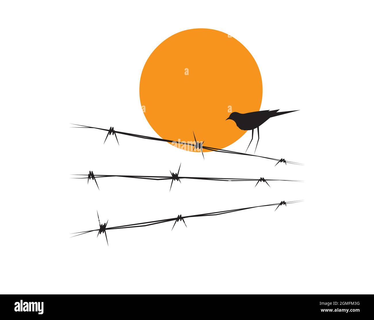 Bird silhouette on wire on sunset, vector. Bird illustration ...