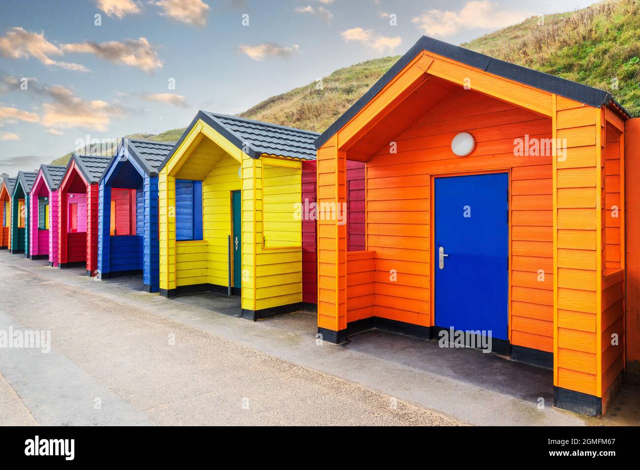Beach huts on the lower promenade, Saltburn by the Sea, Redcar and ...
