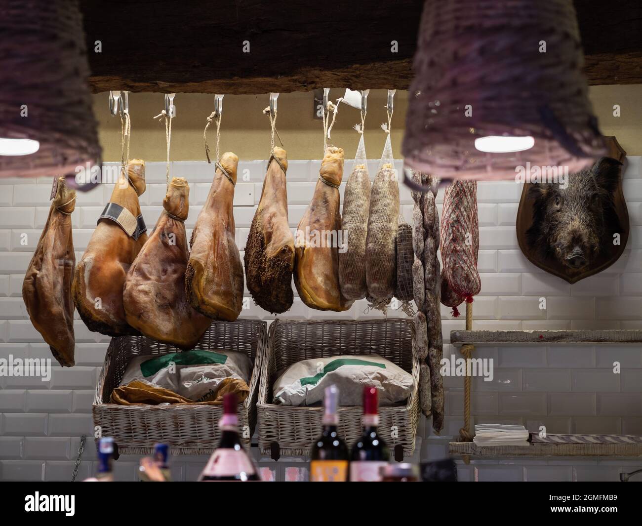Ham Assortment and Sausages in Italian Butcher Shop Stock Photo - Alamy