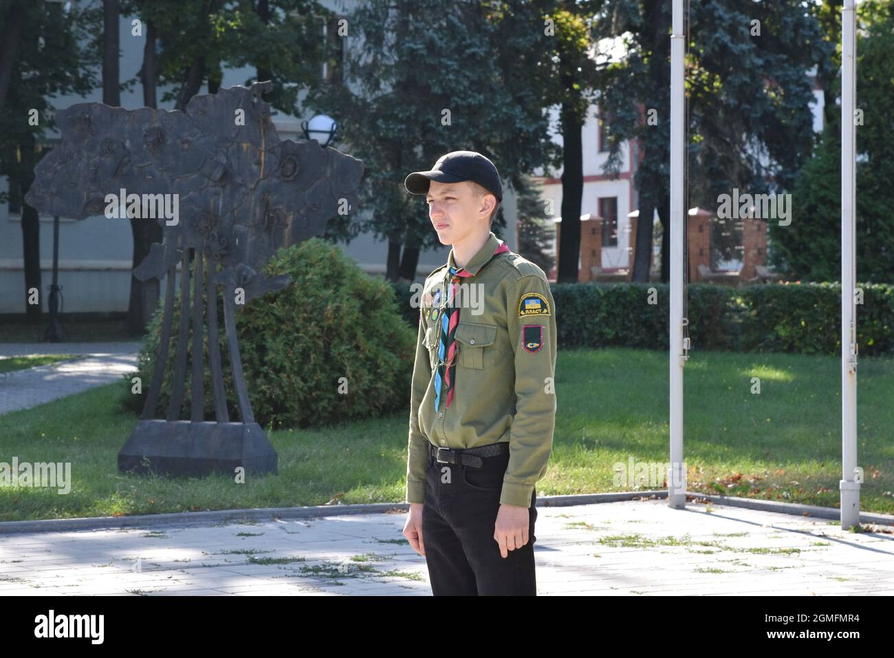 Kramatorsk, Ukraine. 18th Sep, 2021. A member of Ukrainian scouting ...