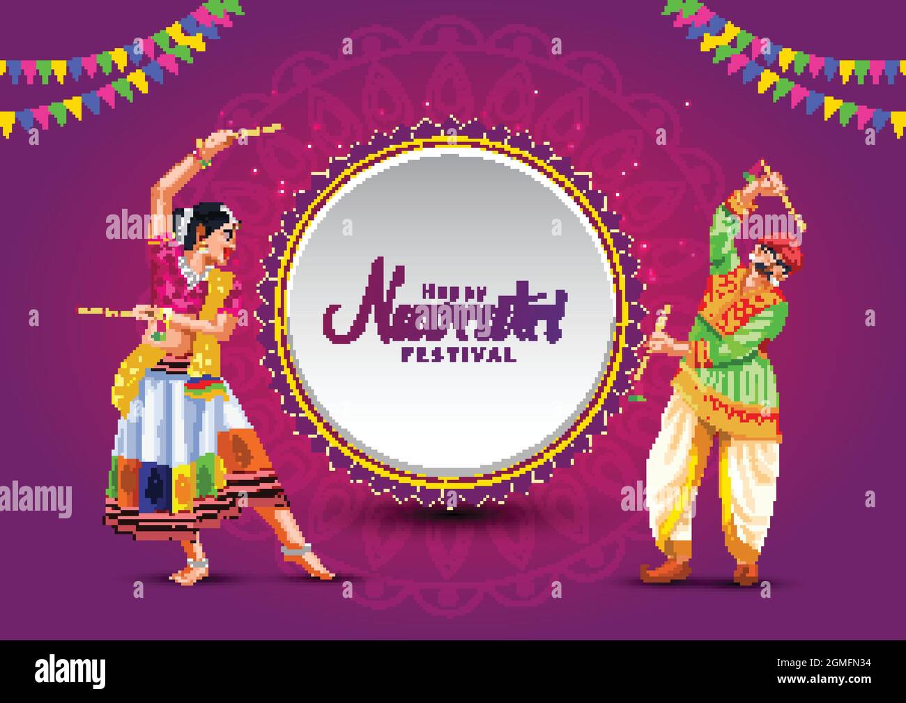 Garba Night poster for Navratri Dussehra festival of India. vector illustration of girls playing ...