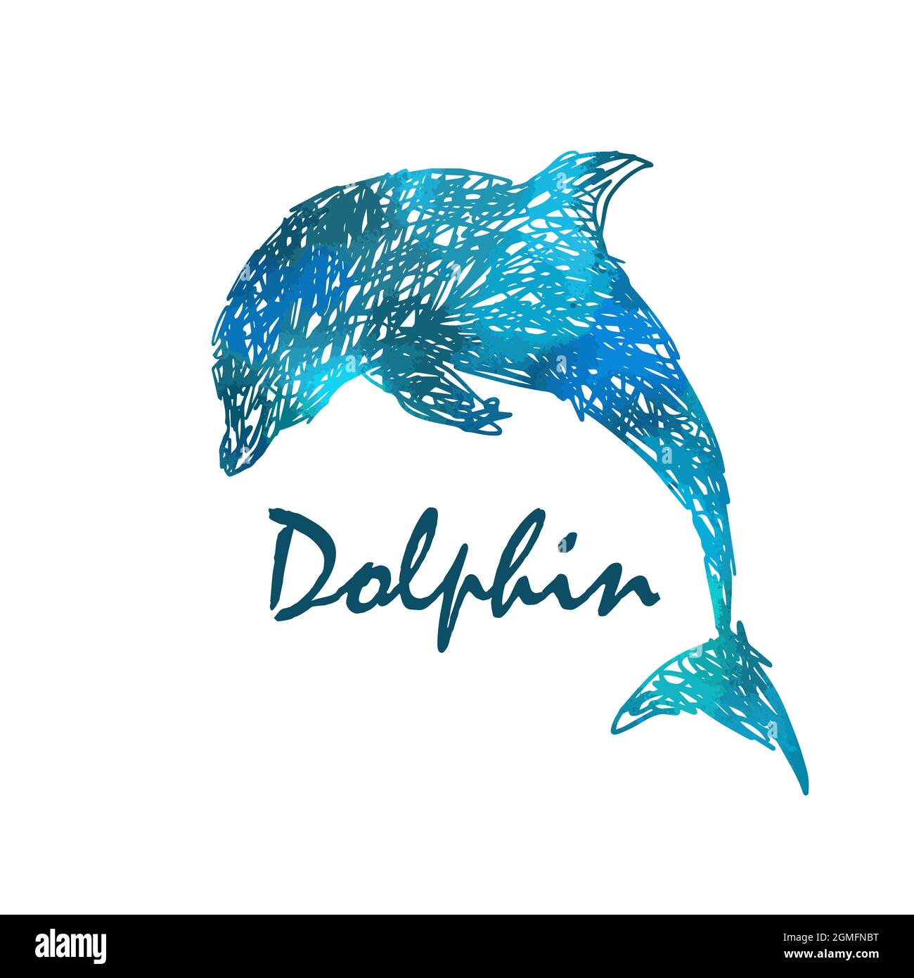 Dolphin line abstract. Handmade shading. Vector illustration Stock ...