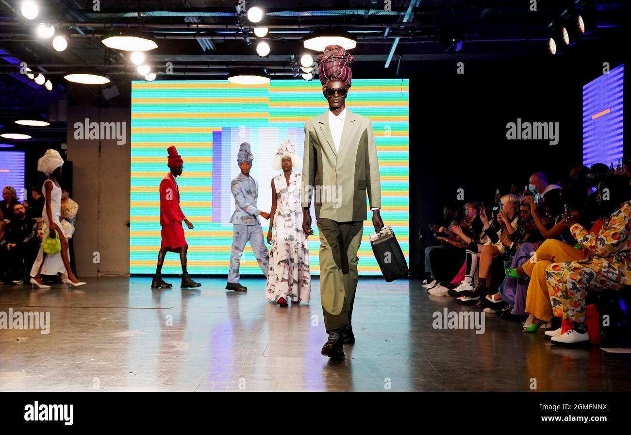 Models on the catwalk during the Labrum London show at London Fashion ...