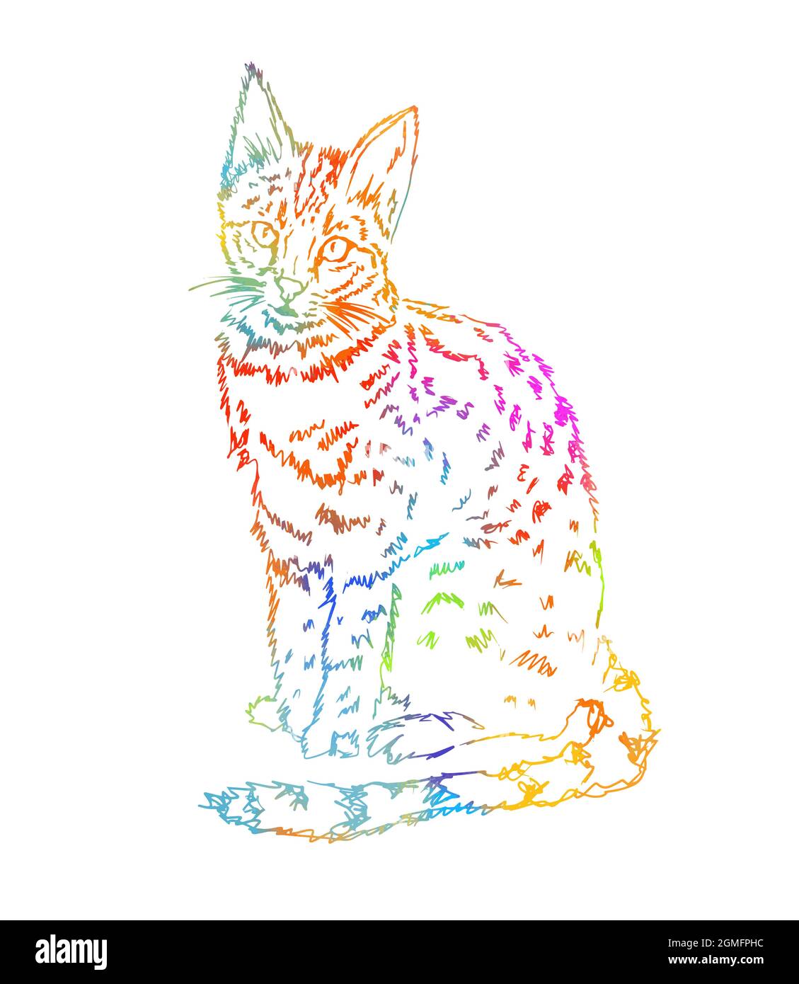 Handmade drawing of a multicolored cat. Vector illustration Stock ...