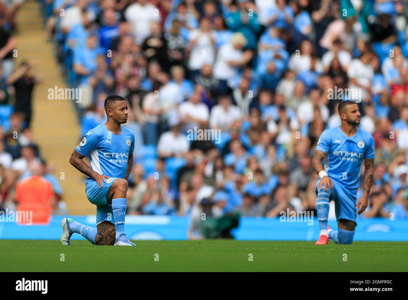 Gabriel Jesus #9 of Manchester City and Kyle Walker #2 of Manchester ...