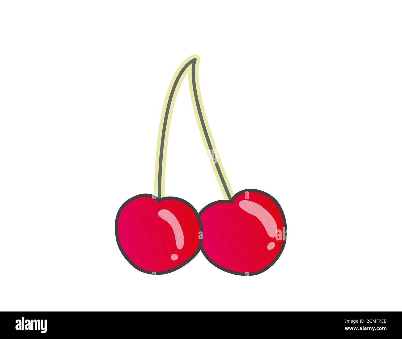 Naturalistic Drawn ripe double cherry on a branch. Vector Illustration ...