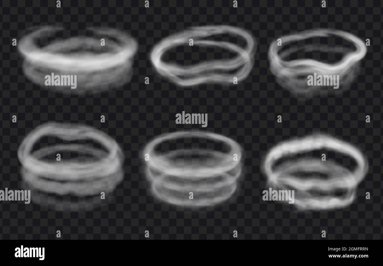 Realistic wind, steam or smoke circles, swirls and rings. Round shaped ...