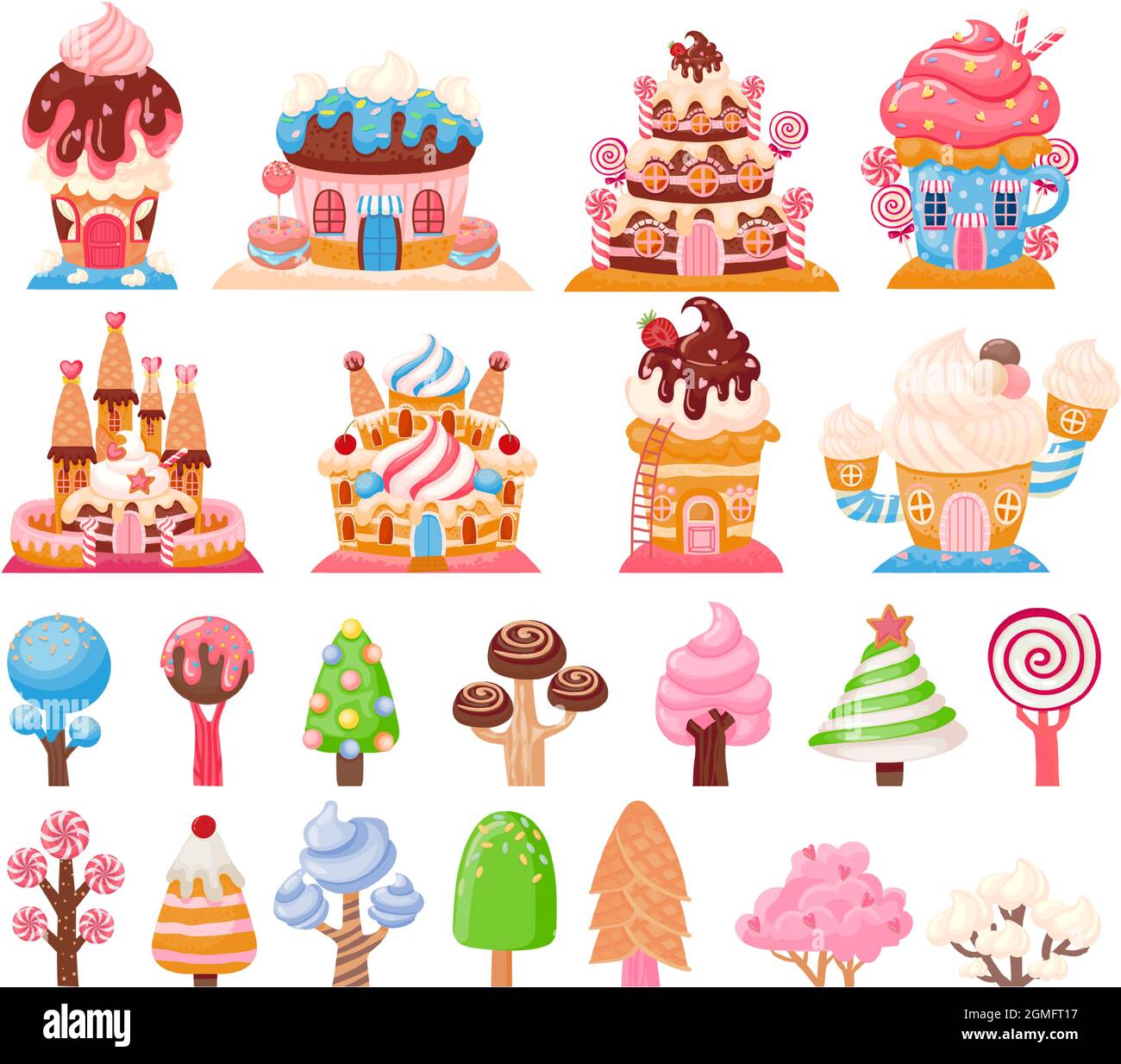 Candy land chocolate biscuit houses and caramel trees. Fantasy city ...