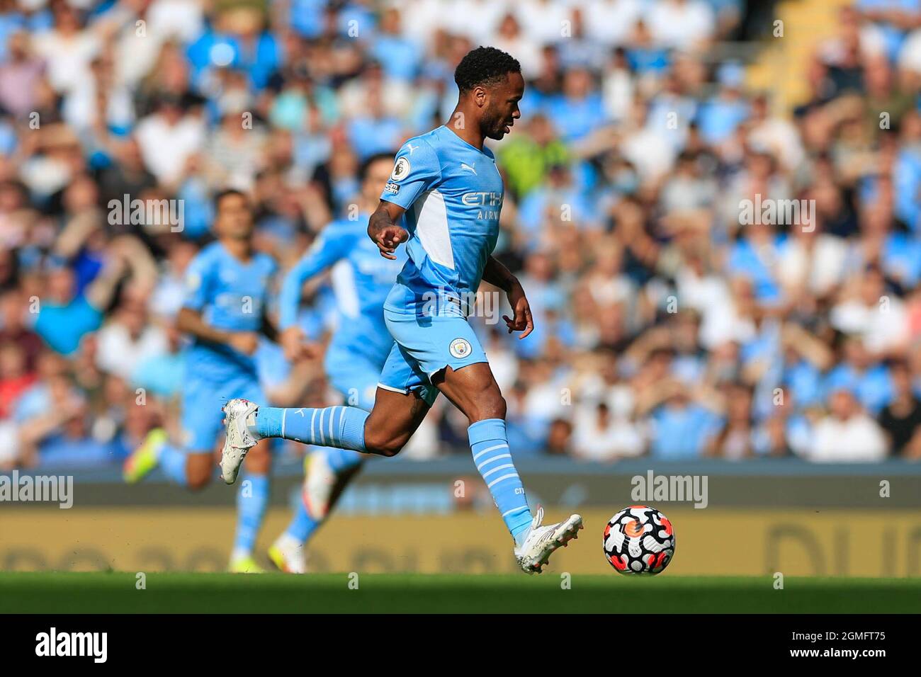 Raheem Sterling #7 of Manchester City runs with the ball Stock Photo ...