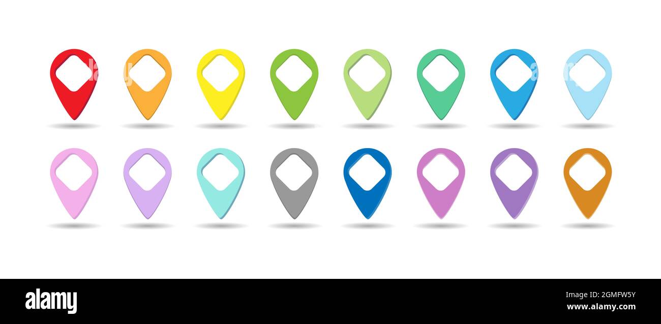 set of colored dots or pointers for a map with a square space in the ...