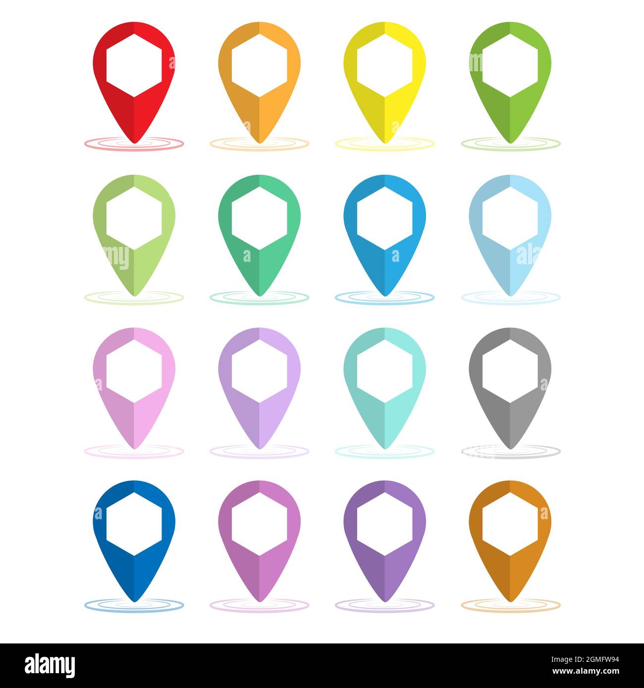 set of colored dots or pointers for a map with a hexagonal space in the ...