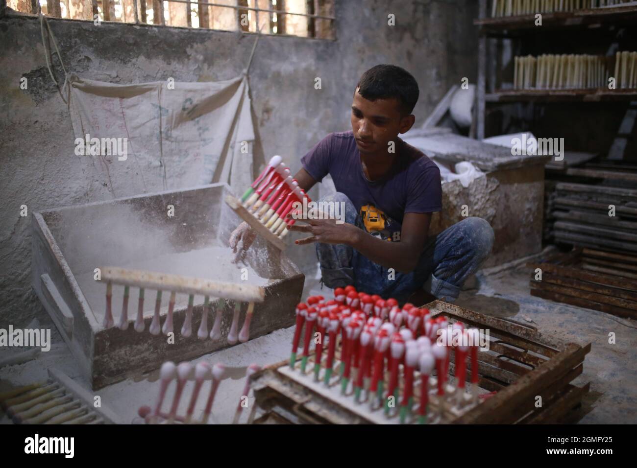 A man works in a balloon factory in Dhaka, Bangladesh. Balloon ...