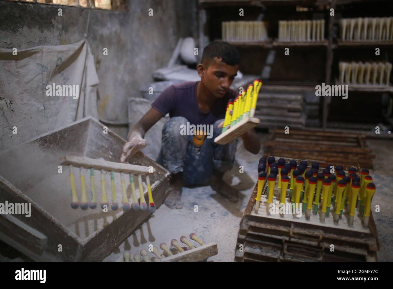 A man works in a balloon factory in Dhaka, Bangladesh. Balloon ...