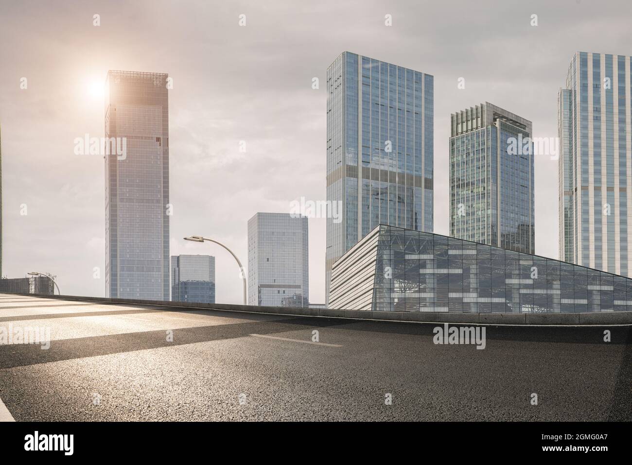 View of modern city skyscrapers and business buildings from an ...