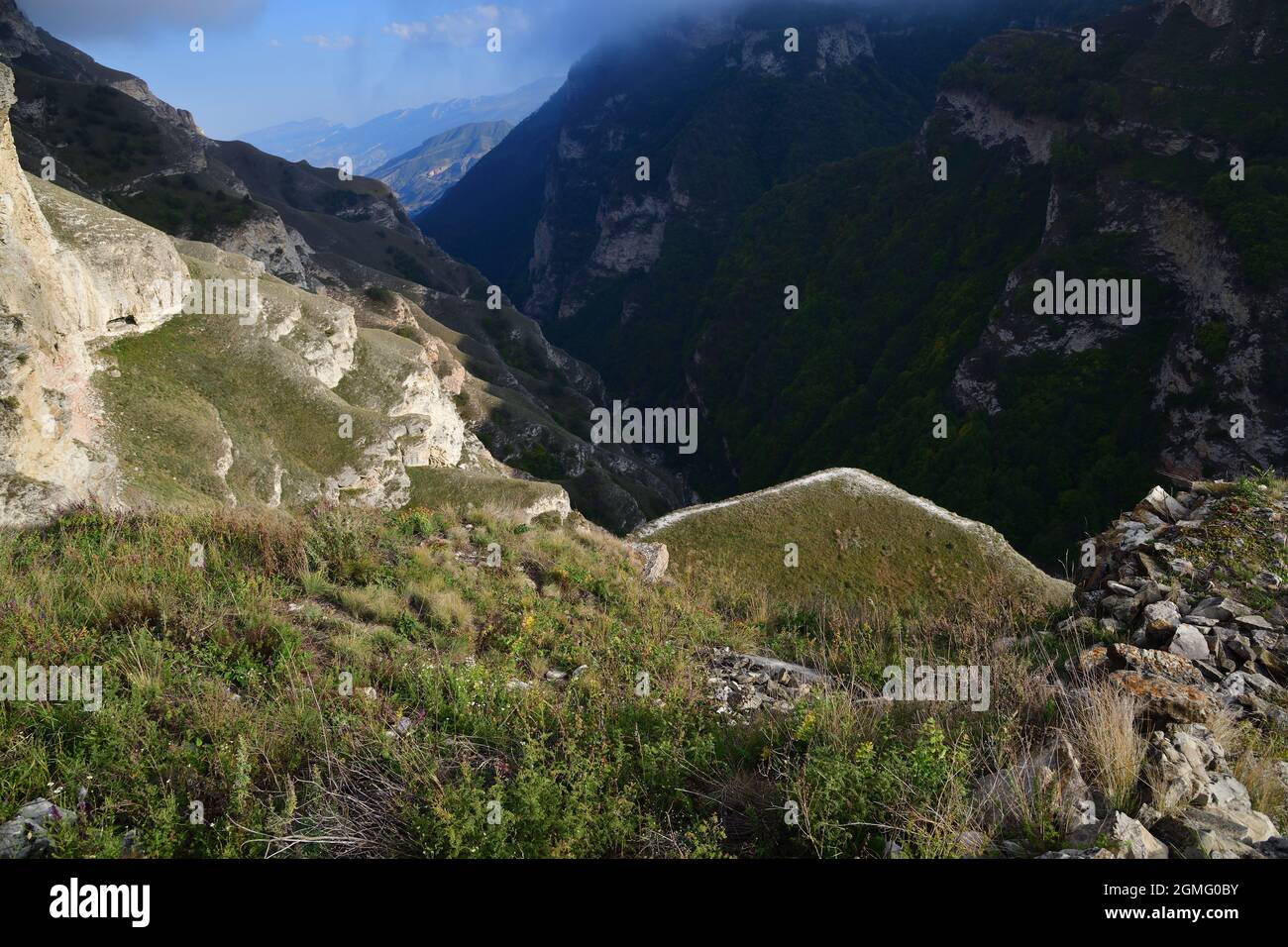 Caucasus mountains landscape in Chechnya, Russia. Kharkaroi historical ...