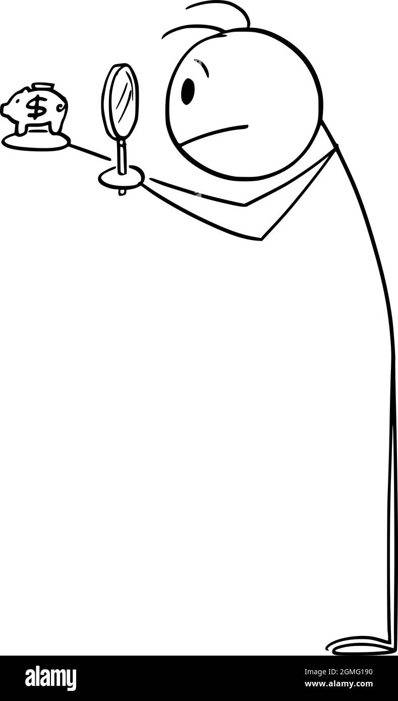 Person Looking with Magnifier at Tiny Piggy Bank, Concept of Savings ...