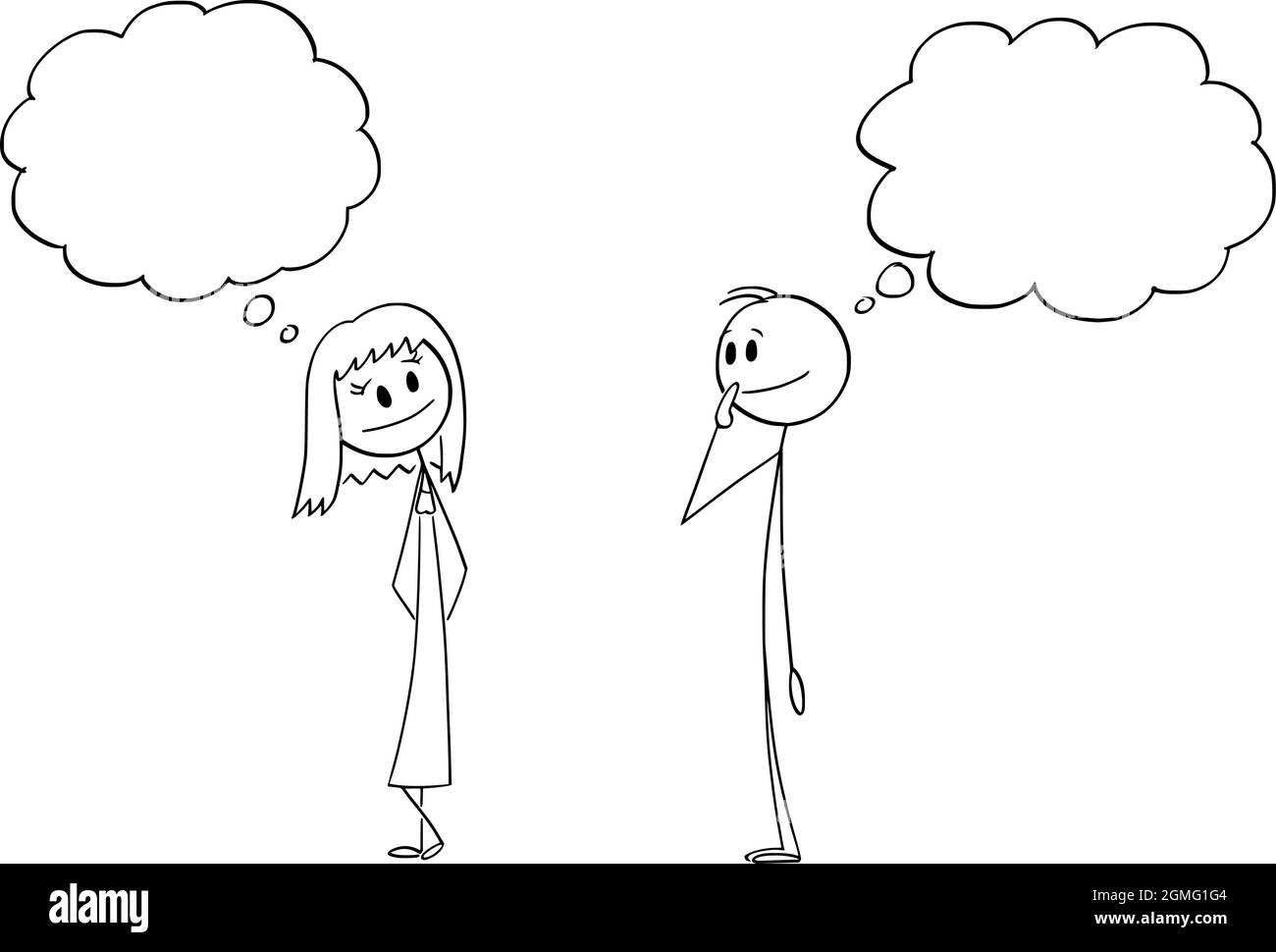 Shy Man and Woman Looking at Each Other and Feeling Love , Vector ...