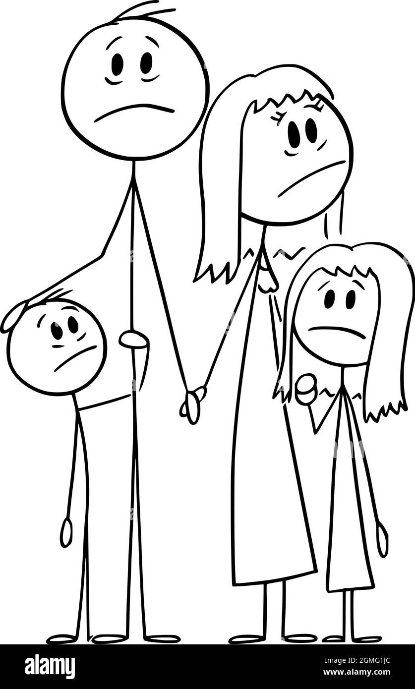 Frustrated, Stressed or Frightened Family with Children , Vector ...