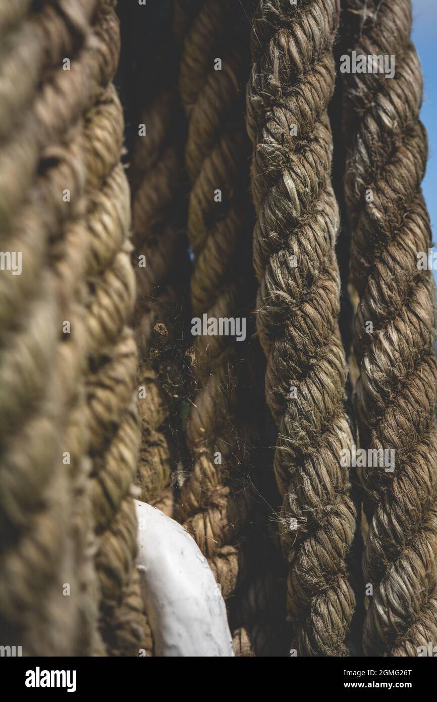 Close-up of an old faded boat rope as background. Hemp rope background ...