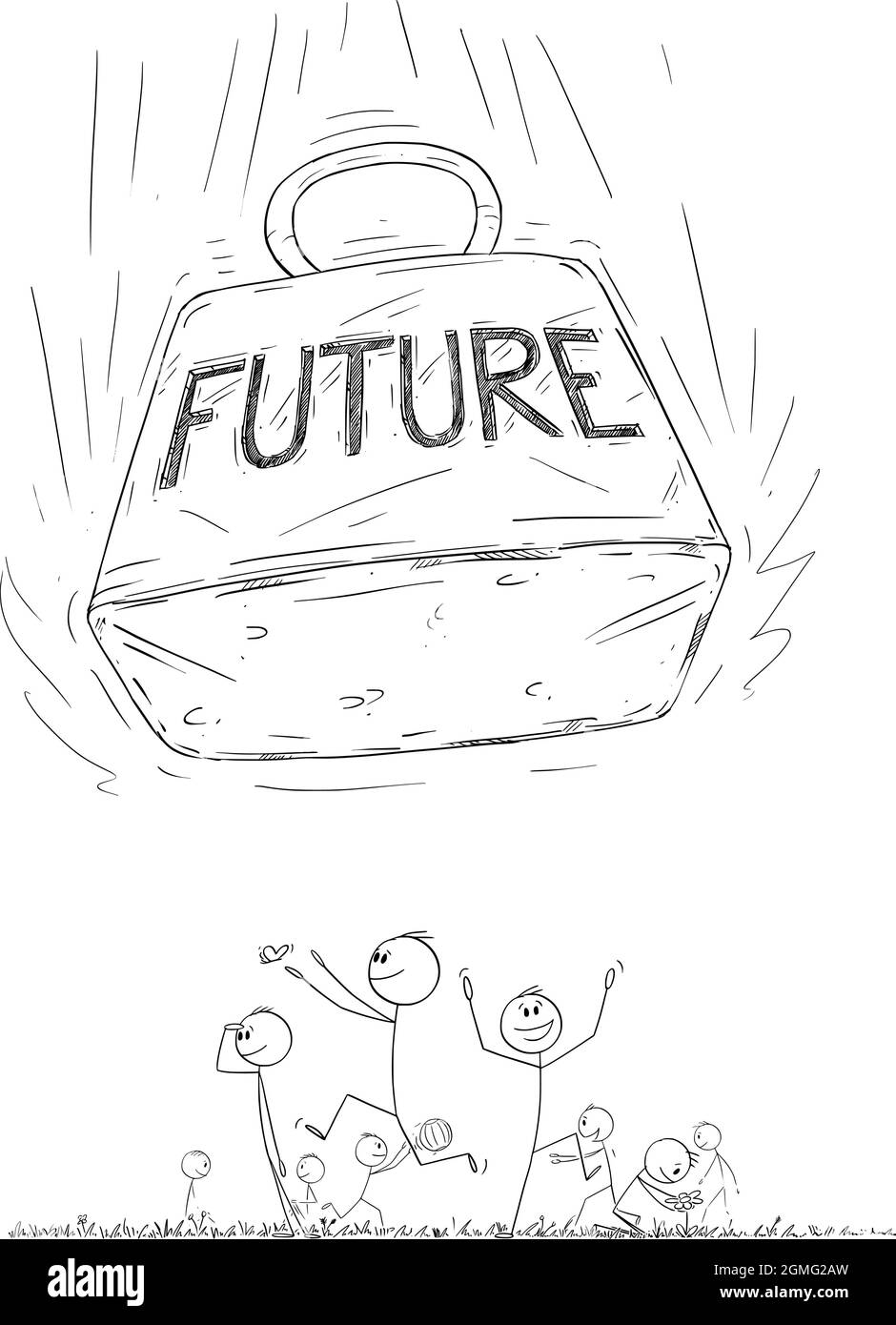 Happy People Enjoying Fun and Ignoring Incoming Future Crisis, Vector ...