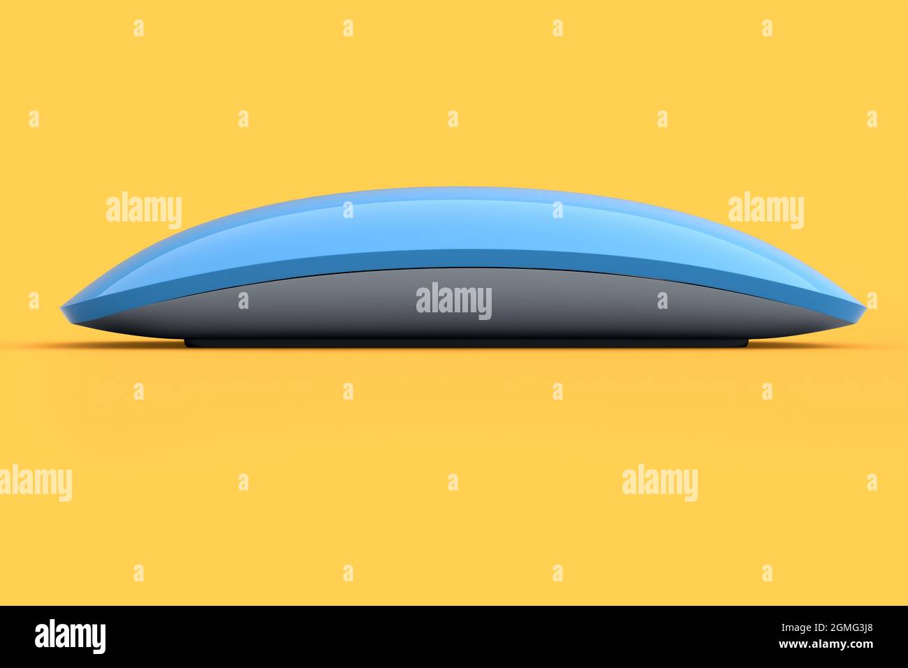 Realistic blue computer mouse with touch isolated on orange background ...