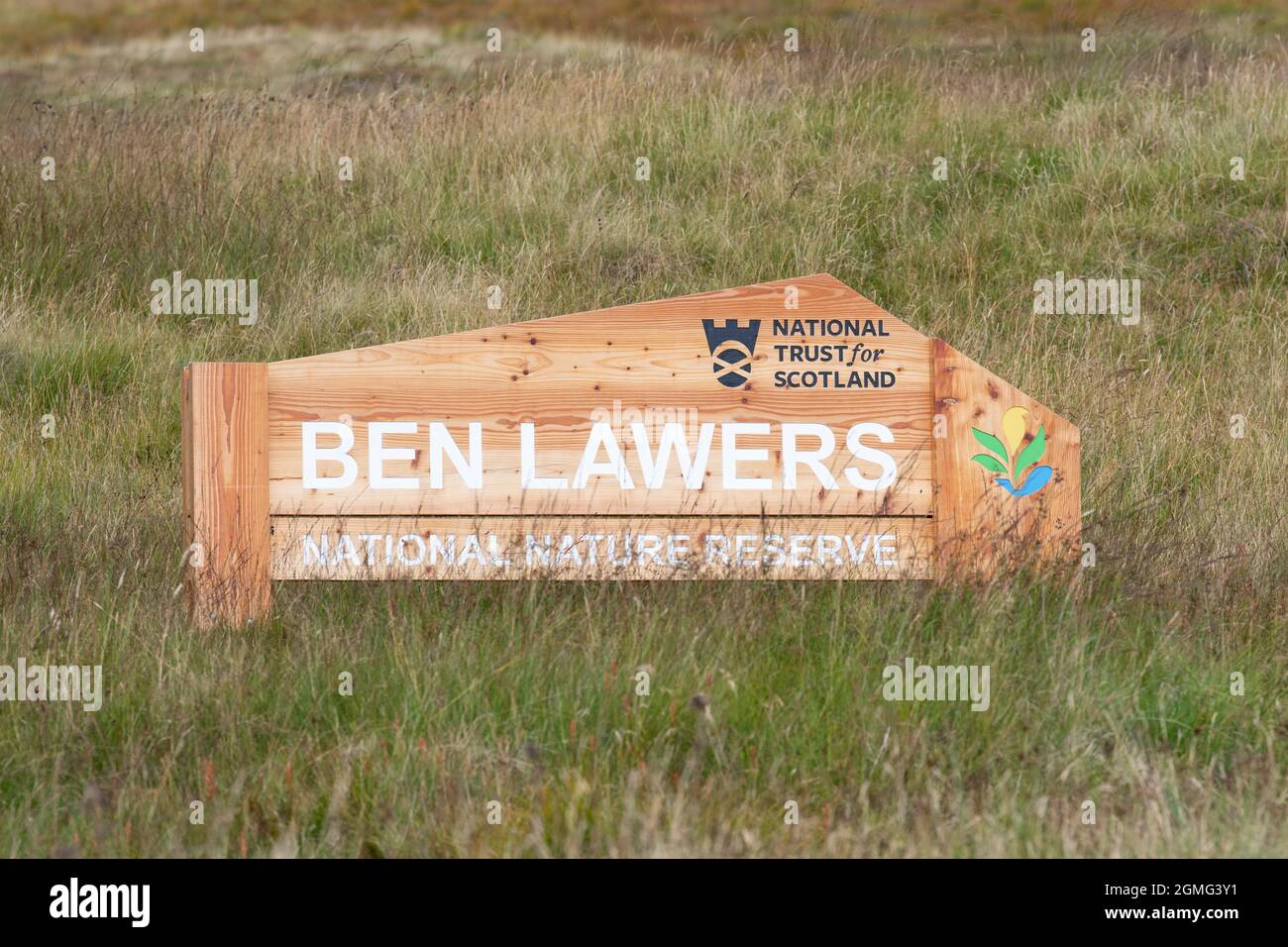 Ben Lawers National Nature Reserve sign, Glenlyon, Scotland, UK Stock ...