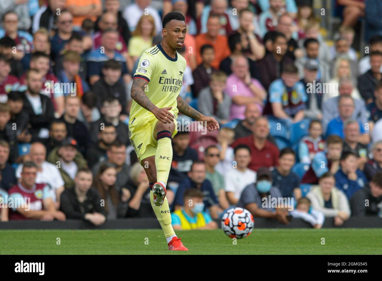 Gabriel #6 of Arsenal passes the ball Stock Photo - Alamy