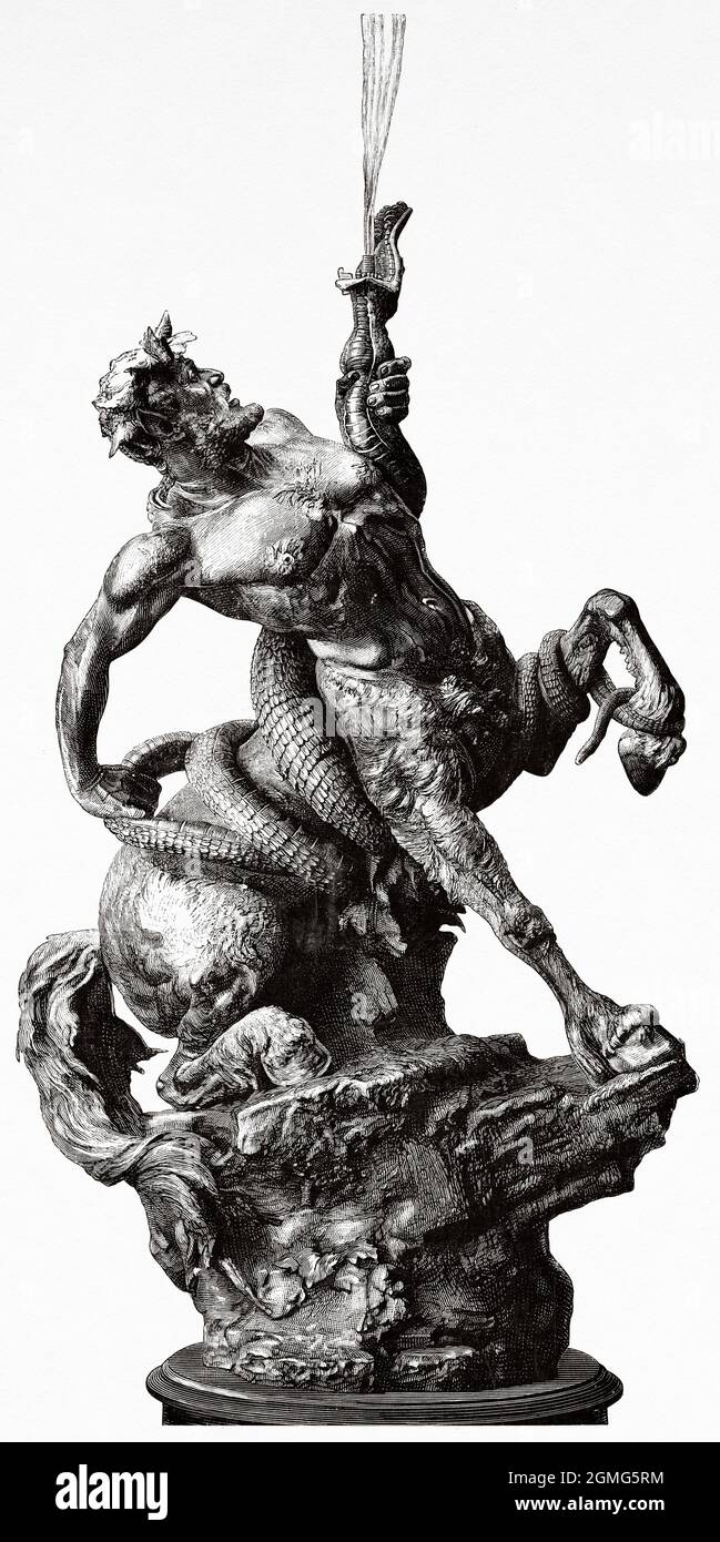 A centaur drowning a snake, water source by Augustus Sommer. Old 19th ...