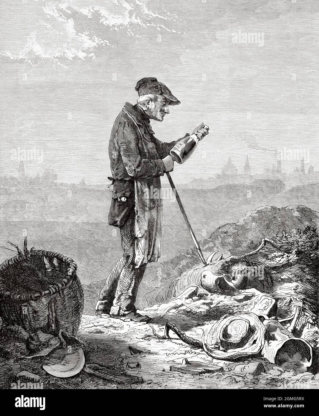 An old man searches for objects among the garbage, painting by Carlos ...